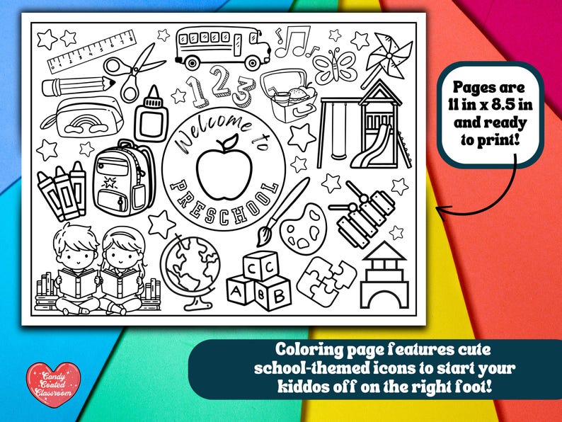 Printable Coloring Page for Back to School, Kids Coloring Sheet Instant ...