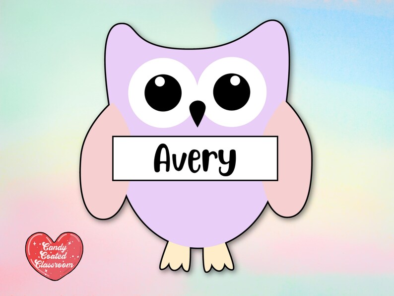 Pastel Owl Cubby Name Tags, Personalized Desk Name Plates, School Name ...