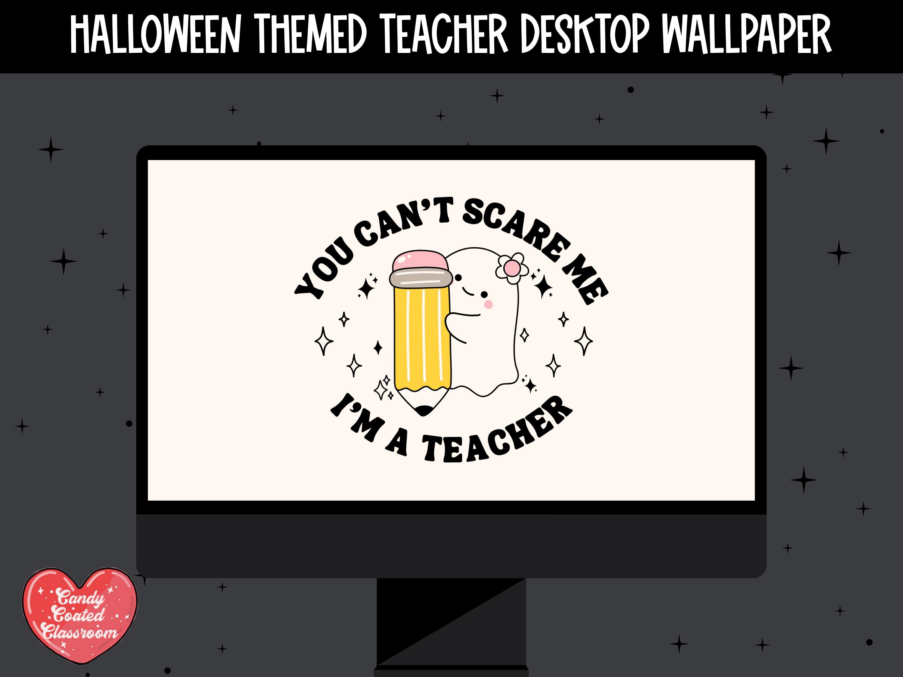 Halloween Themed Teacher Desktop Wallpaper, Cute Ghost Spooky Digital ...