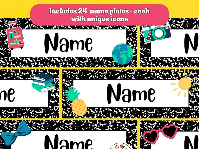 Colorful Desk Name Plates, Composition Notebook School Labels ...