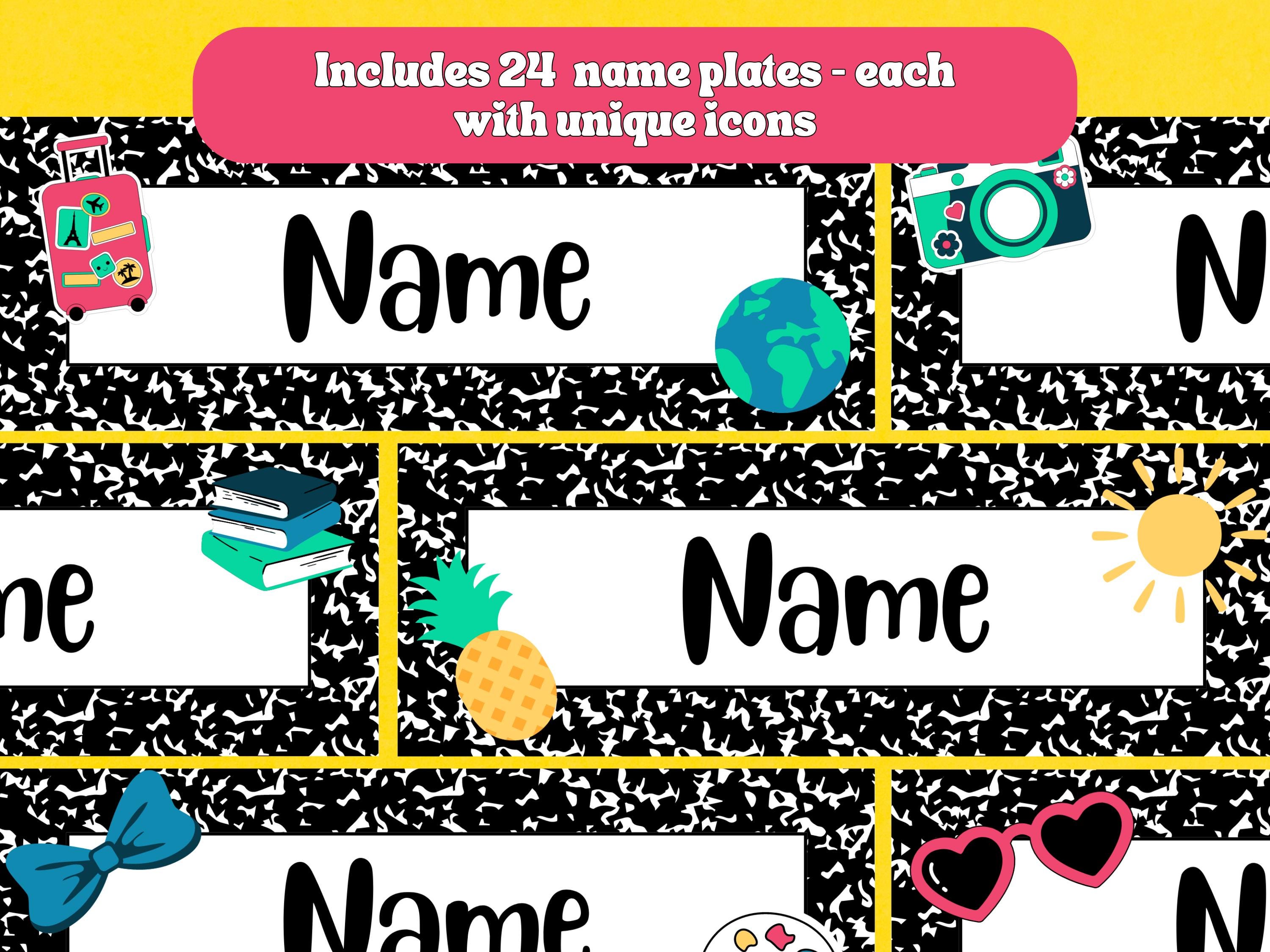 Colorful Desk Name Plates, Composition Notebook School Labels ...