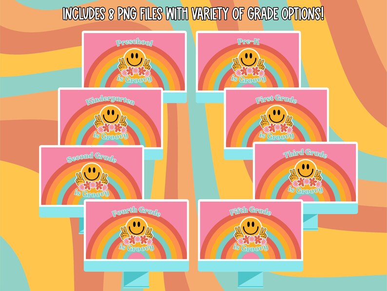 Groovy Desktop Wallpaper for Teachers, Colorful Rainbow Smiley Face ...