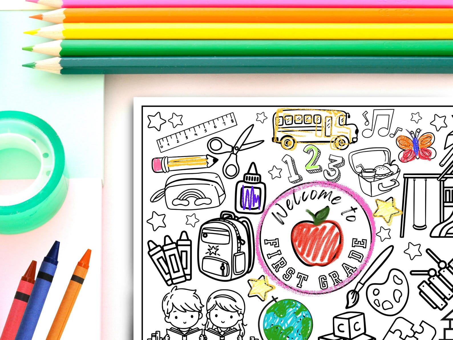 Printable Coloring Page for Back to School, Kids Coloring Sheet Instant ...