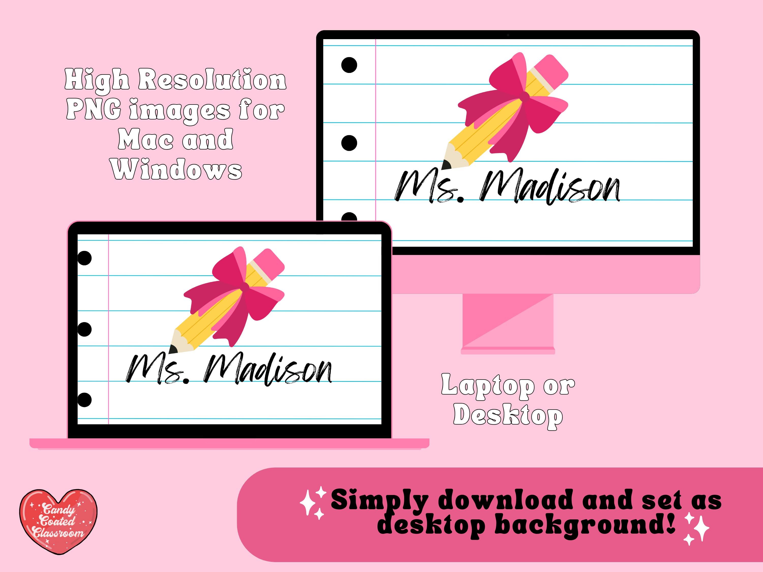 Personalized Teacher Desktop Wallpaper, Cute Computer Background ...