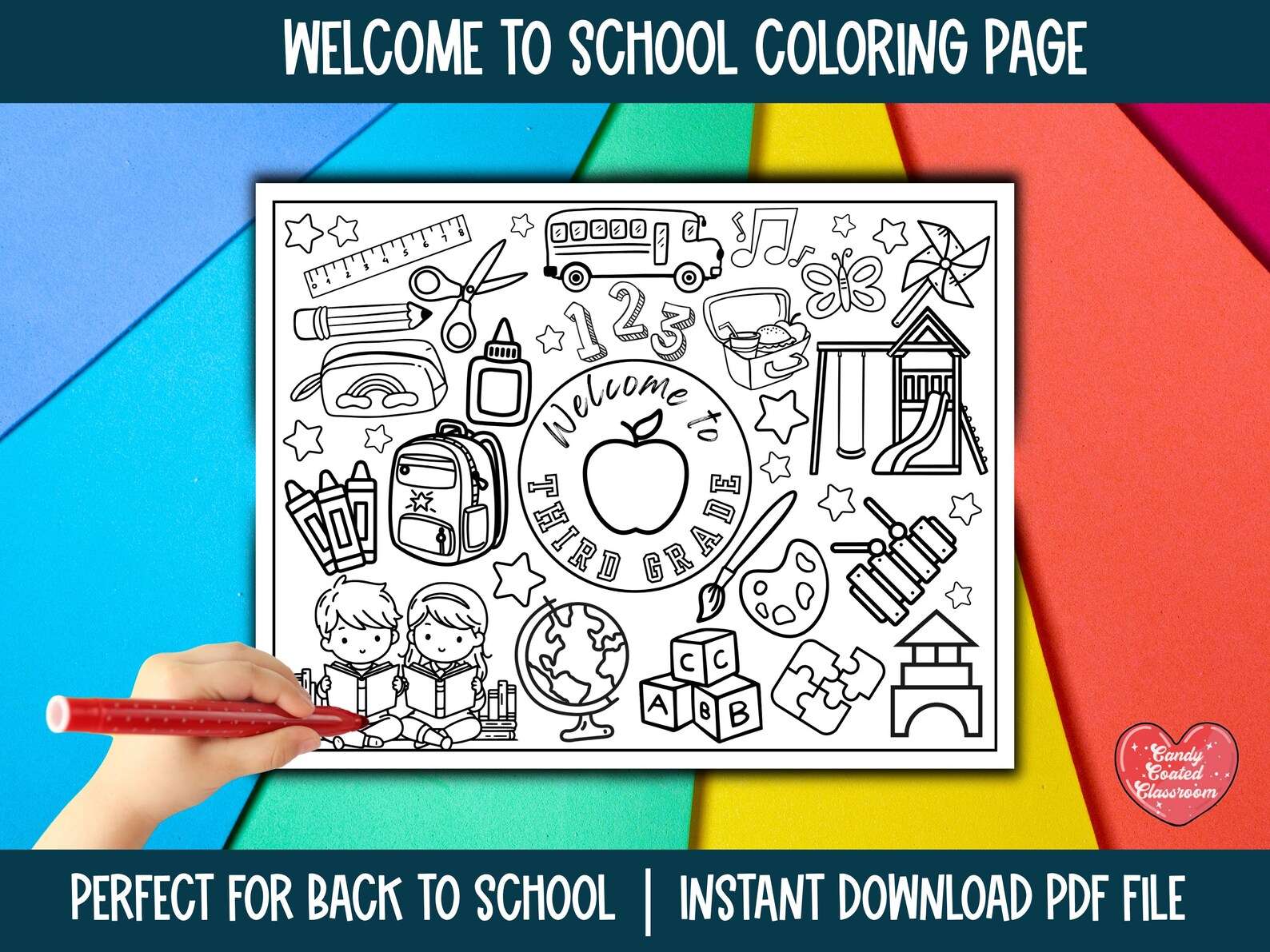 Printable Coloring Page for Back to School, Kids Coloring Sheet Instant ...