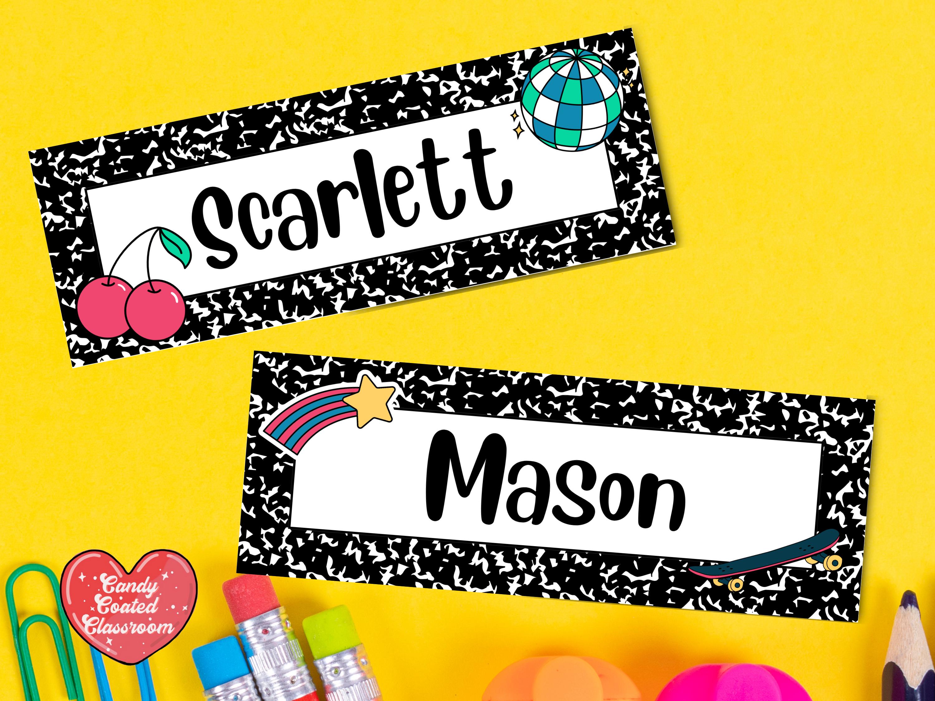 Colorful Desk Name Plates, Composition Notebook School Labels ...
