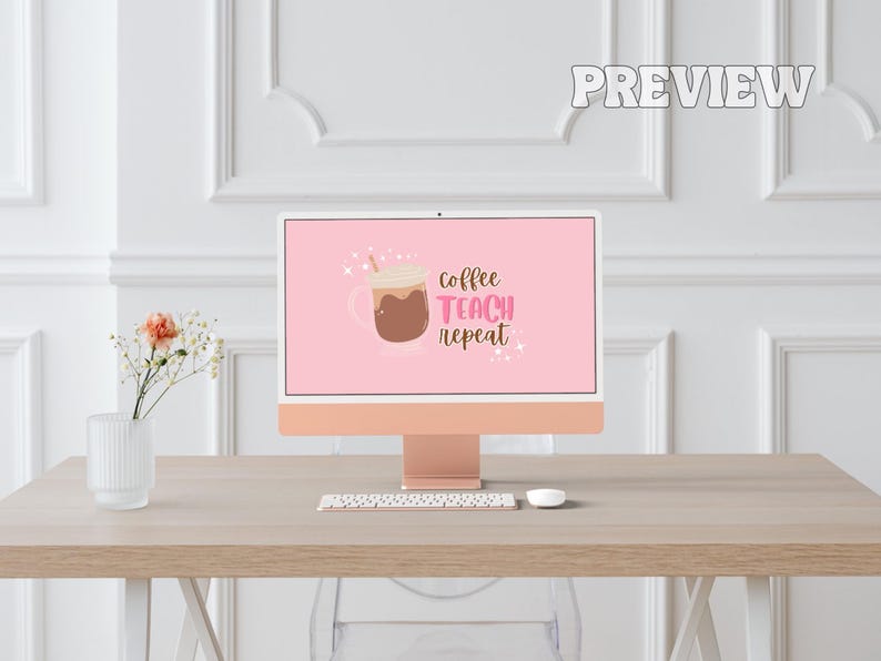 Pink Desktop Wallpaper, Coffee Lover Theme Computer Background for ...