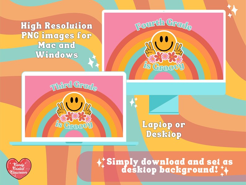 Groovy Desktop Wallpaper for Teachers, Colorful Rainbow Smiley Face ...