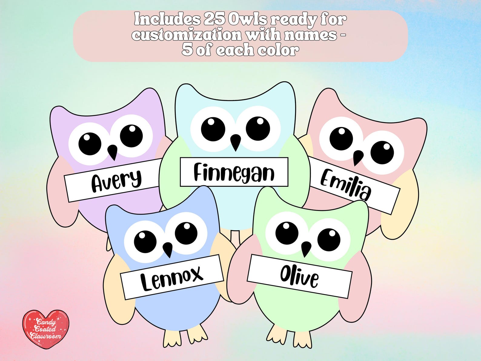 Pastel Owl Cubby Name Tags, Personalized Desk Name Plates, School Name ...