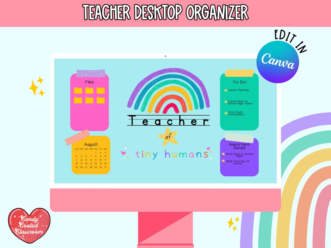 Colorful Desktop Organizer Wallpaper for Teachers, Cute Personalized ...