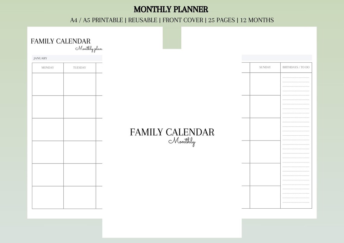 Monthly Planner Page Printable Template, Undated, Over 2 Pages, Front ...