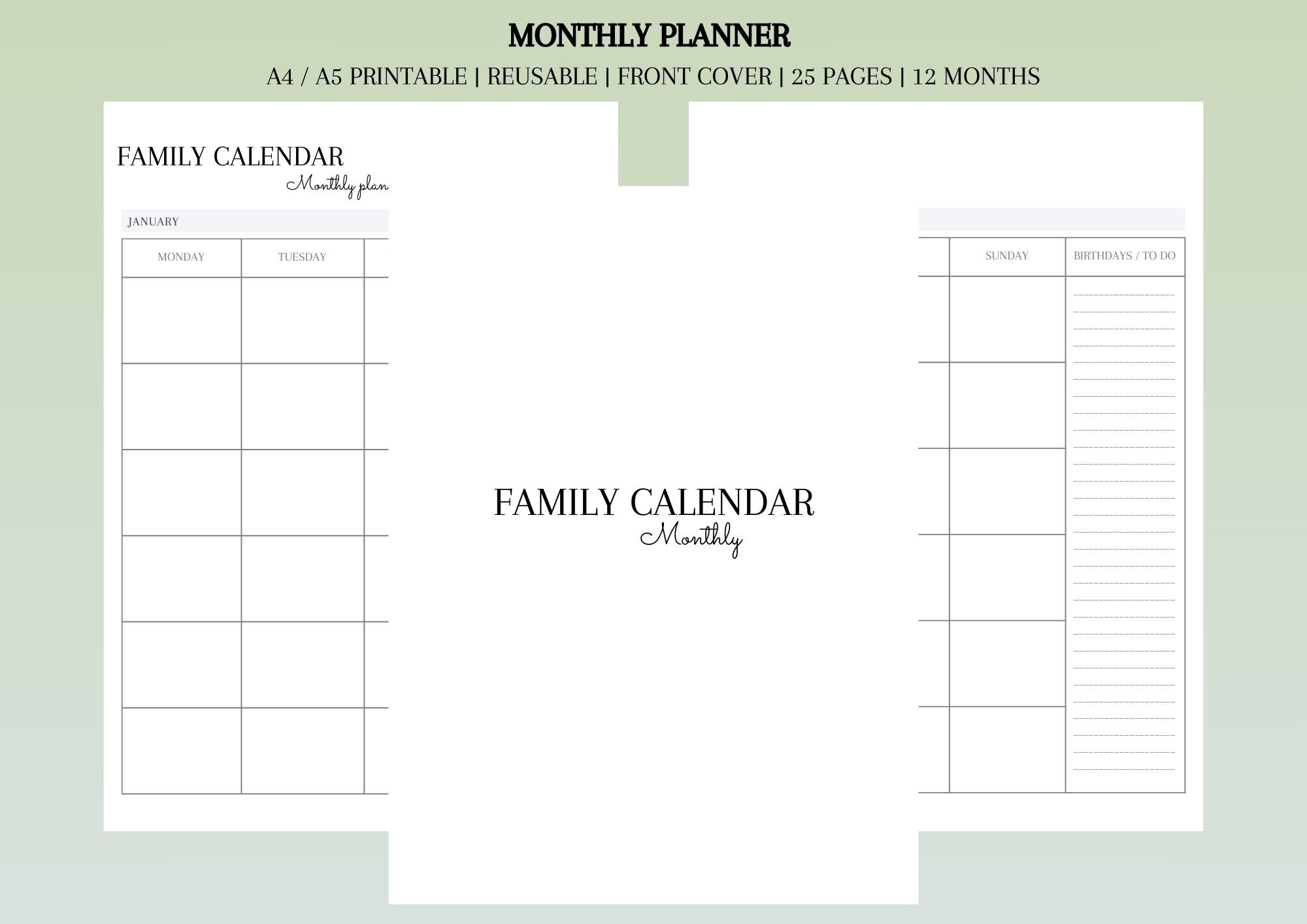 Monthly Planner Page Printable Template, Undated, Over 2 Pages, Front ...