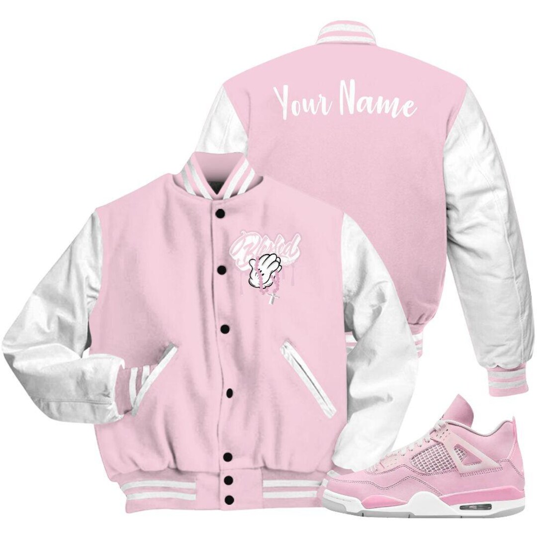 Orchid 4s Varsity Jacket, Custom Name God Blessed Drip All Over Print ...