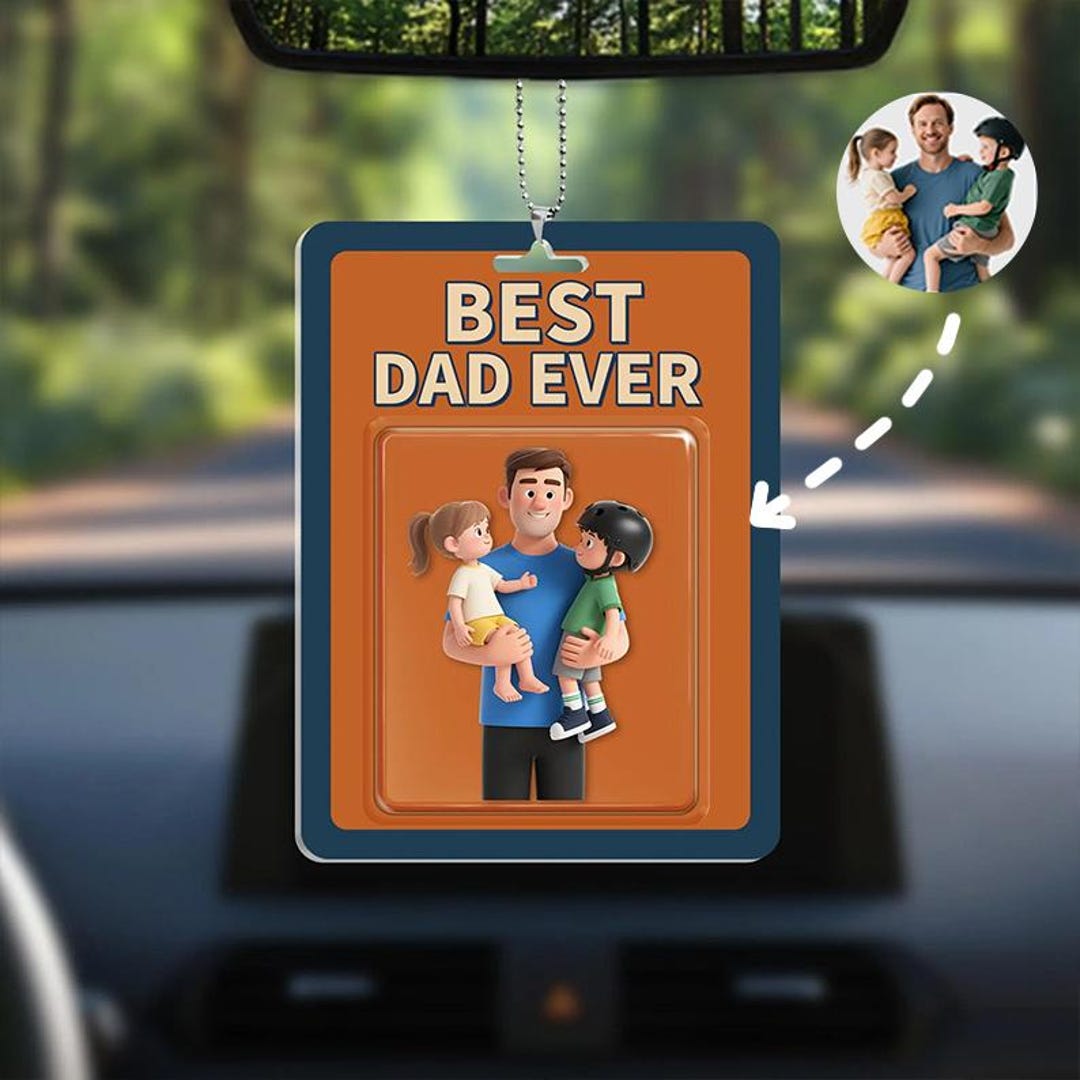 Personalized Photo Dad and Kids Action Figure Acrylic Block Car Hanger ...