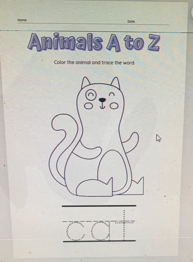 Animals Alphabet A to Z Coloring and Tracing Worksheet. Printable and ...