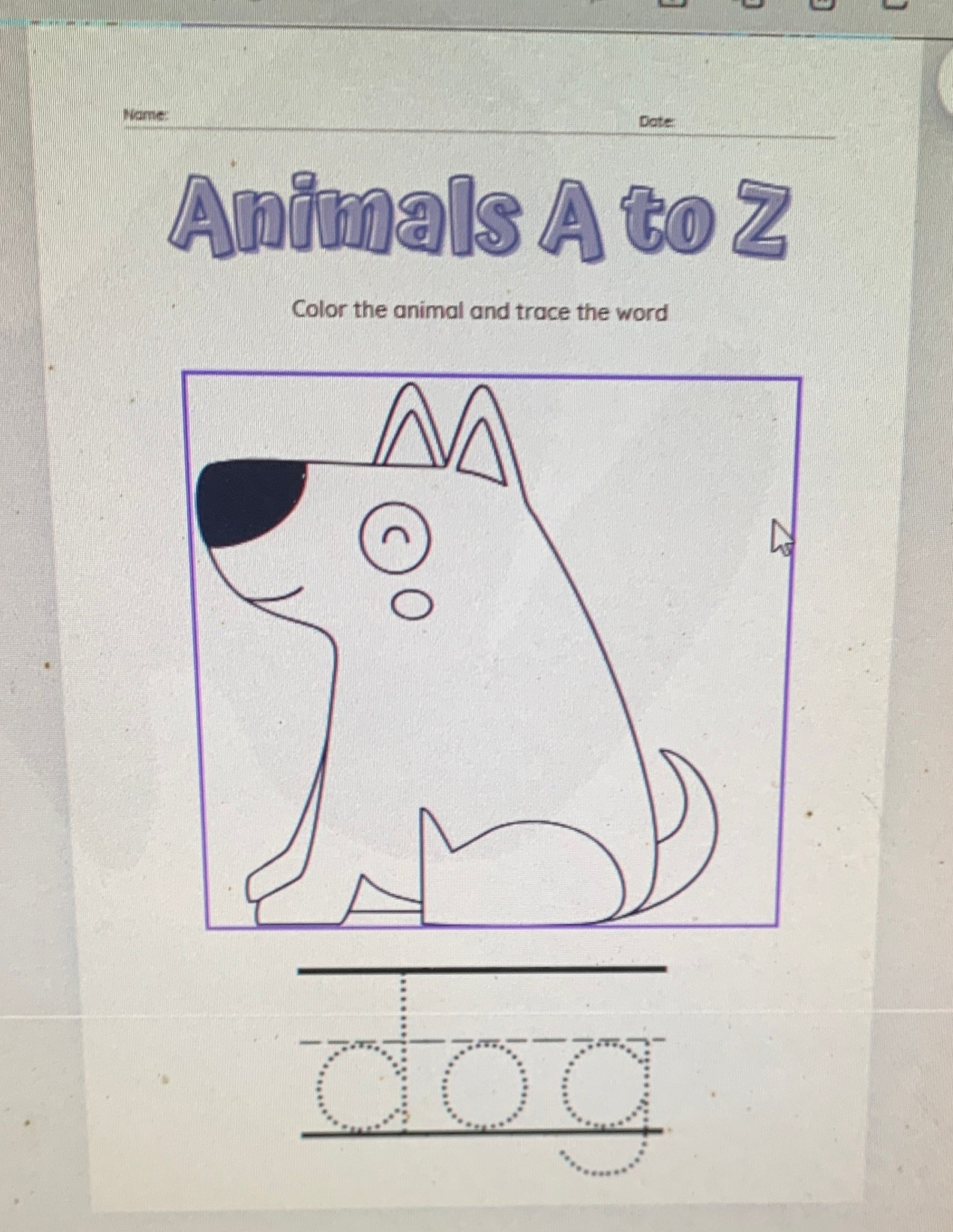 Animals Alphabet A to Z Coloring and Tracing Worksheet. Printable and ...