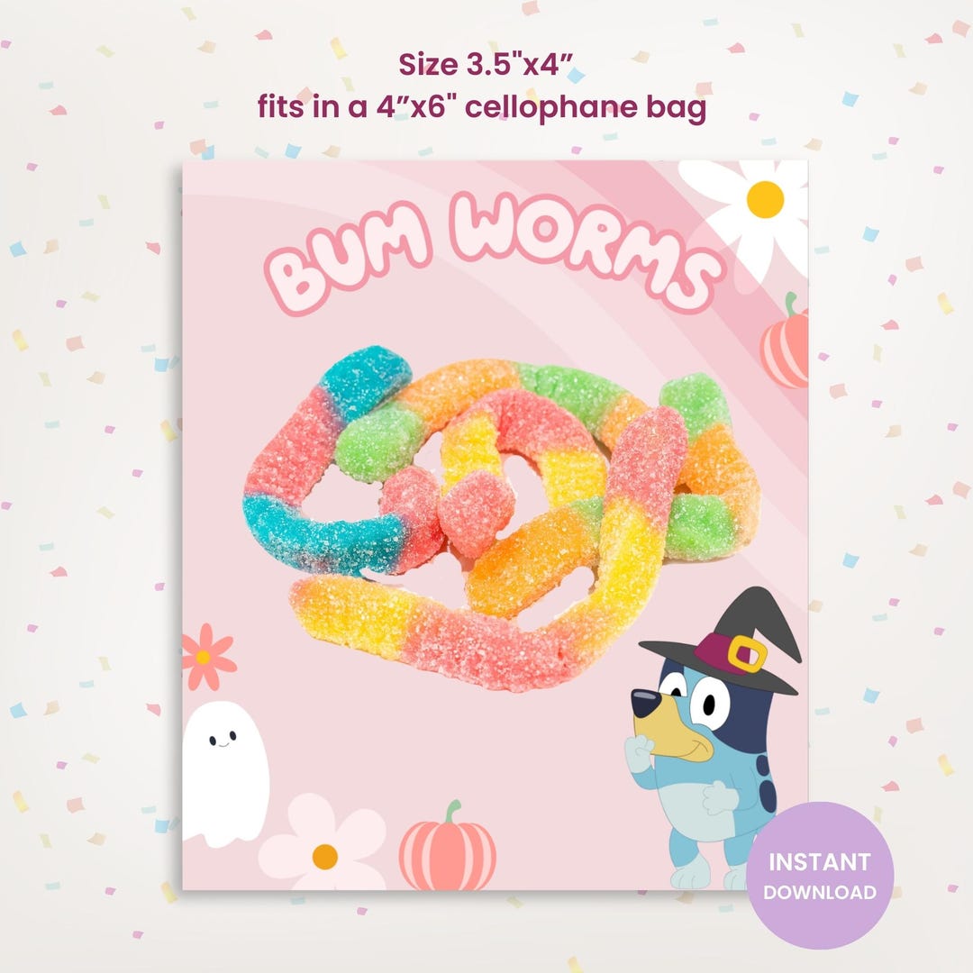 Bum Worms Favor Pink Bluey Halloween Party Favor Instant Download - Etsy