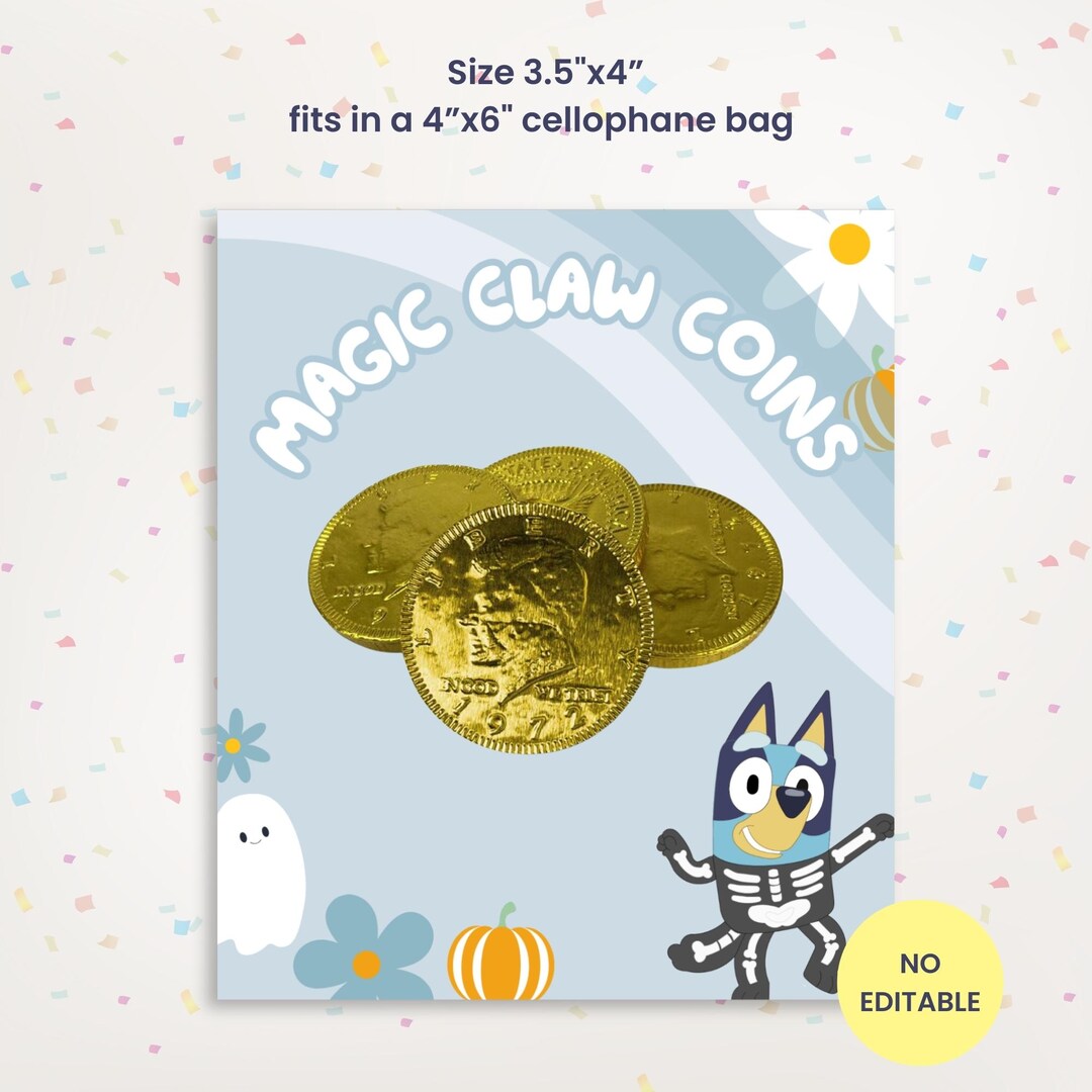 Magic Claw Coins Favor Bluey Halloween Party Favor Instant Download - Etsy