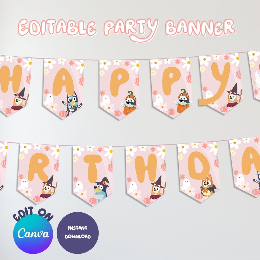 Editable Halloween Booey Birthday Banner Printable Canva Template ...