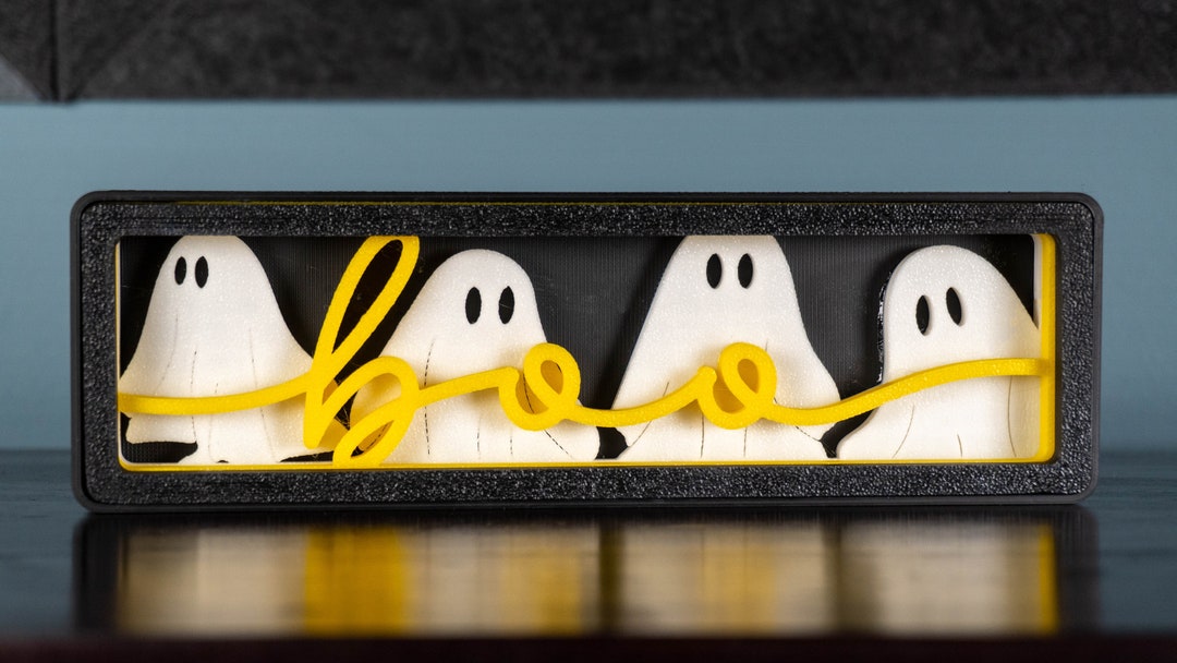 3D Printed Halloween Ghost Shadowbox Sign 'boo' Script Font With 4 ...