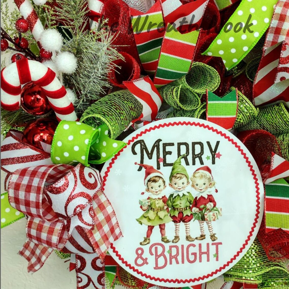 Merry and Bright, Elf, Elves, Christmas Wreath With Elves, Wreath With ...