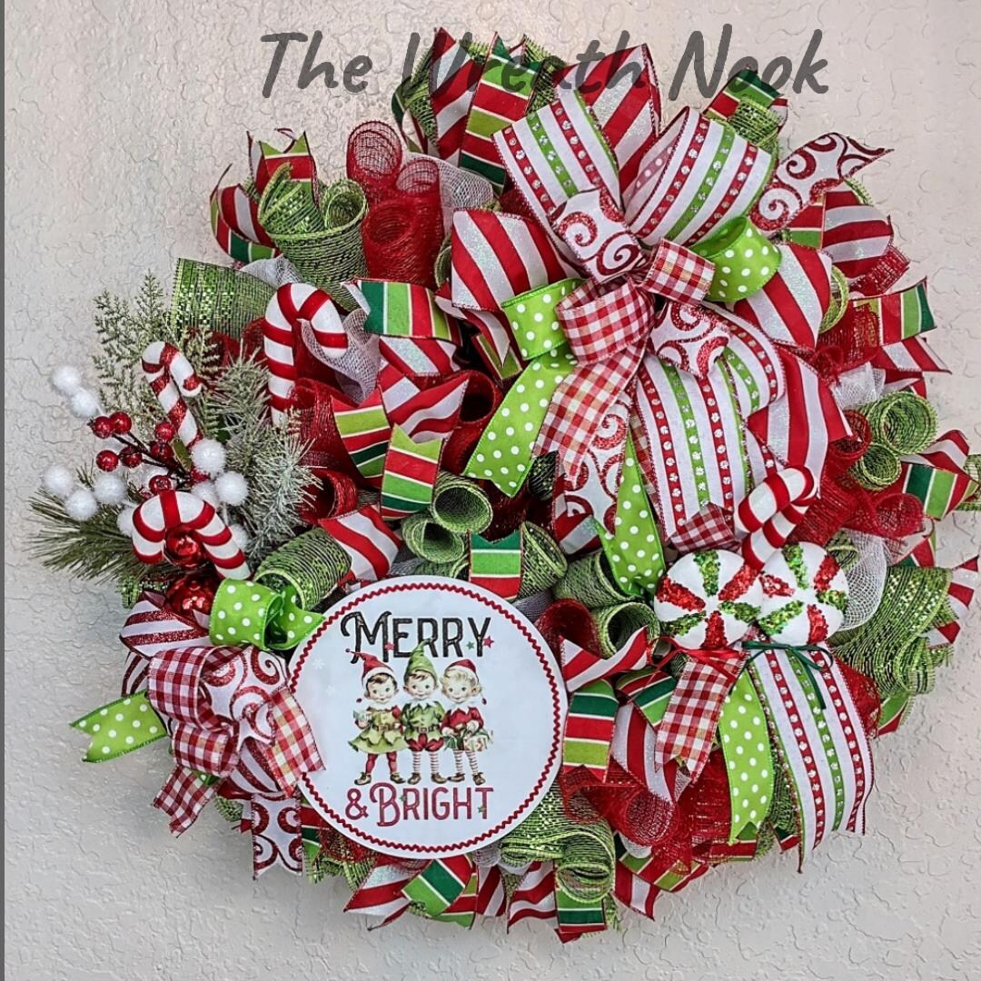 Merry and Bright, Elf, Elves, Christmas Wreath With Elves, Wreath With ...