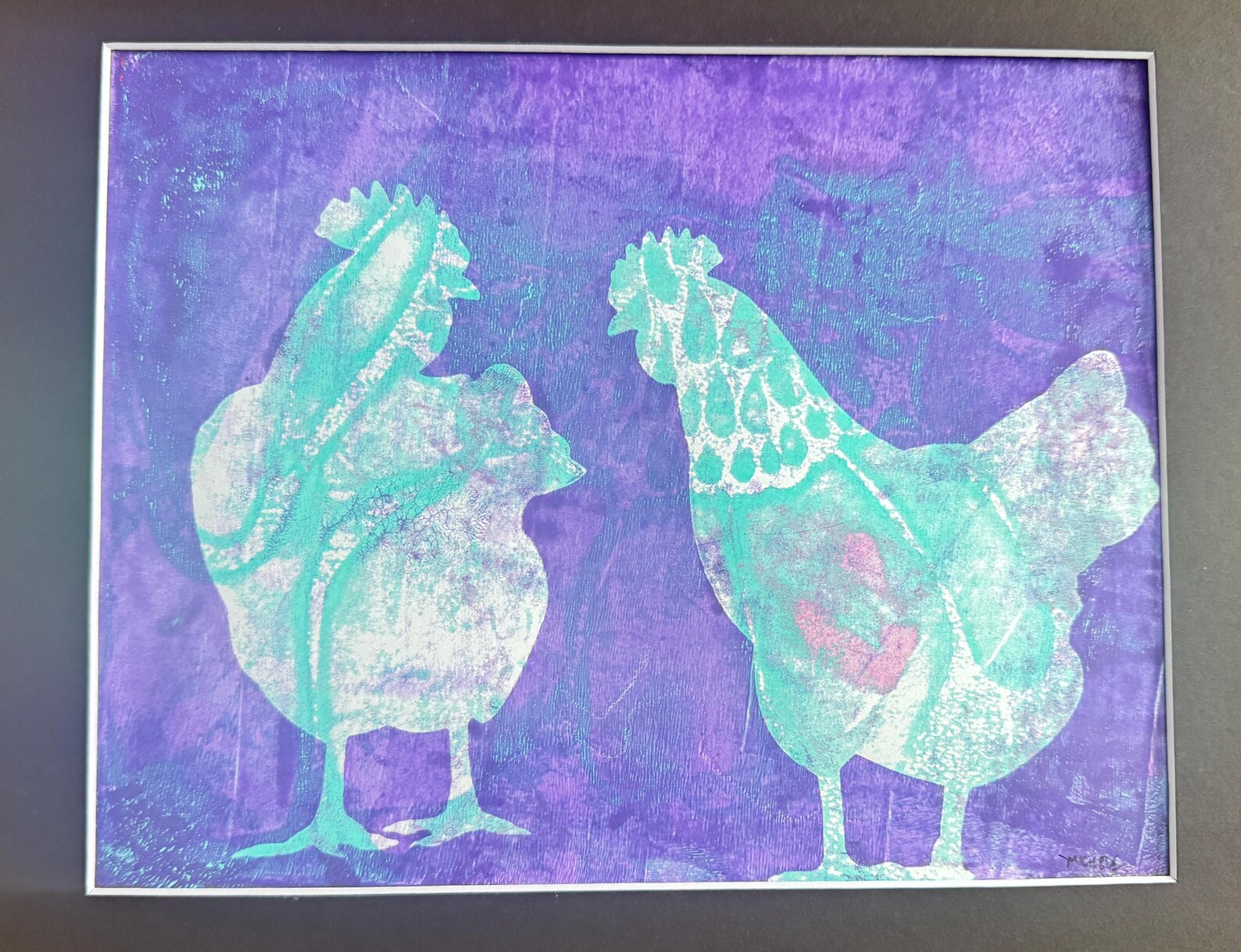 Two Happy Chickens - 14"x11" Mono Print With Mat - Etsy