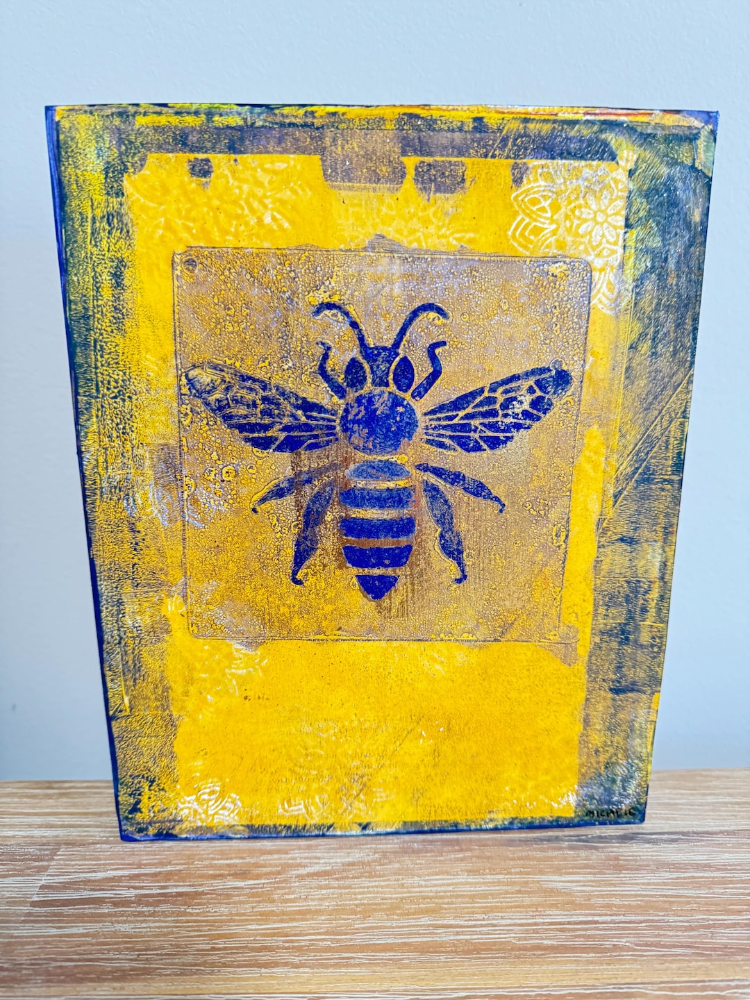 Royal Bee Mixed Media Monoprint on Wood Panel - Etsy