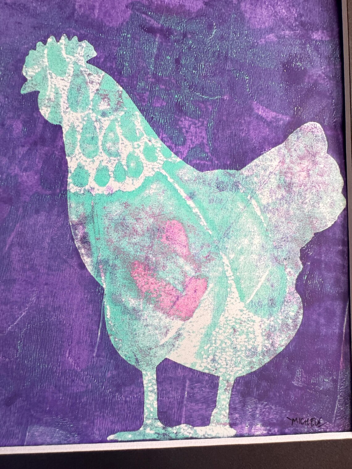 Two Happy Chickens - 14"x11" Mono Print With Mat - Etsy