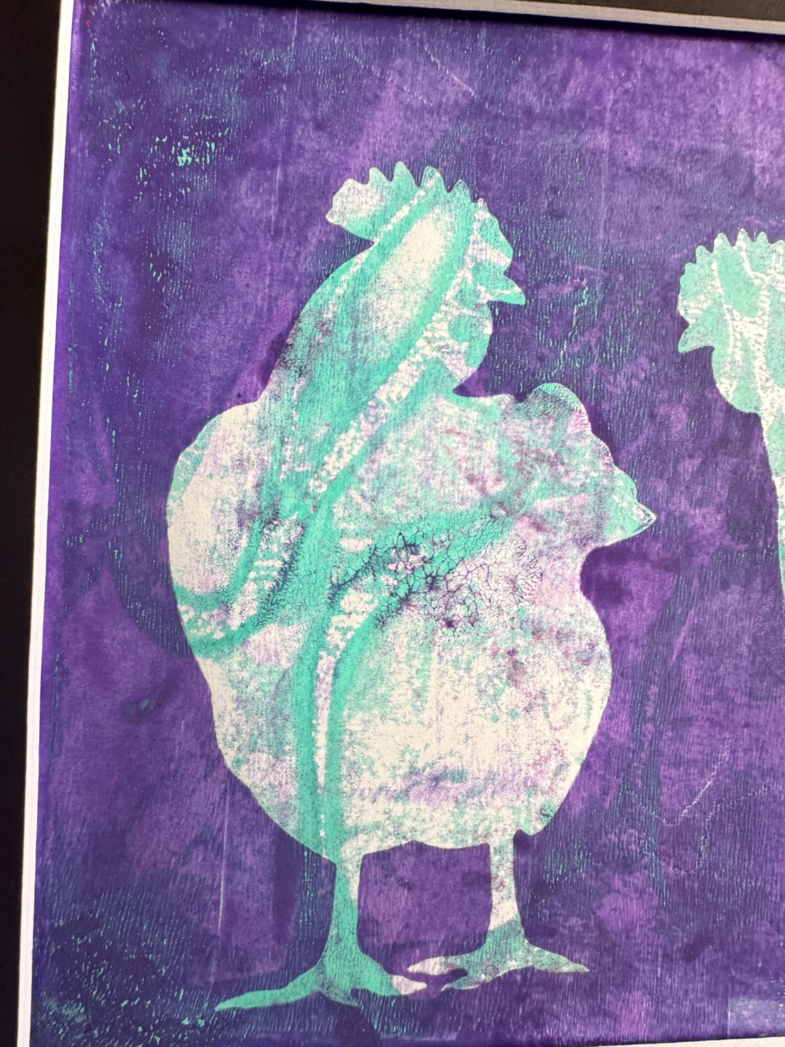 Two Happy Chickens - 14"x11" Mono Print With Mat - Etsy