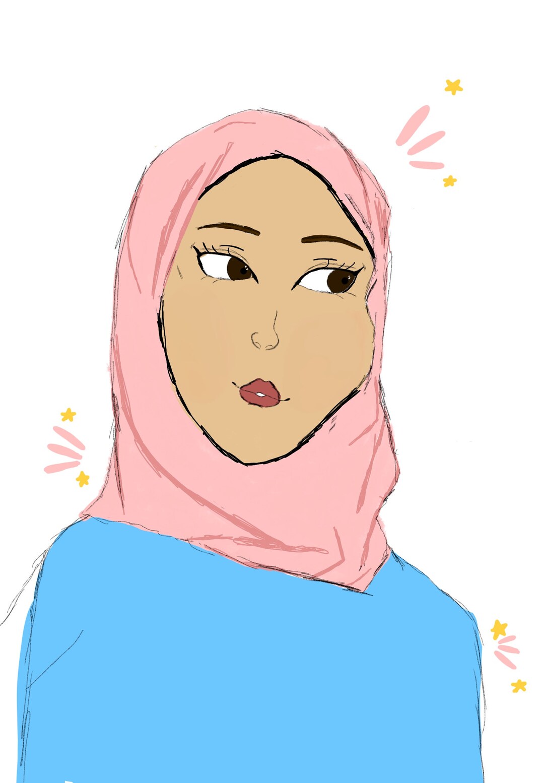 Elegant Hijab Portrait Muslim Woman Art Digital Drawing Islam Modest ...