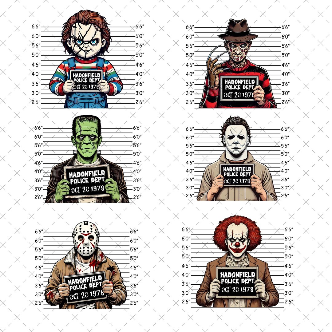 Horror Movie Killers Mugshot Bundle Png, Friends Horror Characters ...