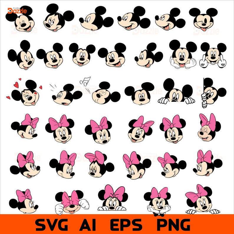 Mickey Mouse Minnie SVG Bundle Layered Head Svg Birthday Tshirt Svg ...