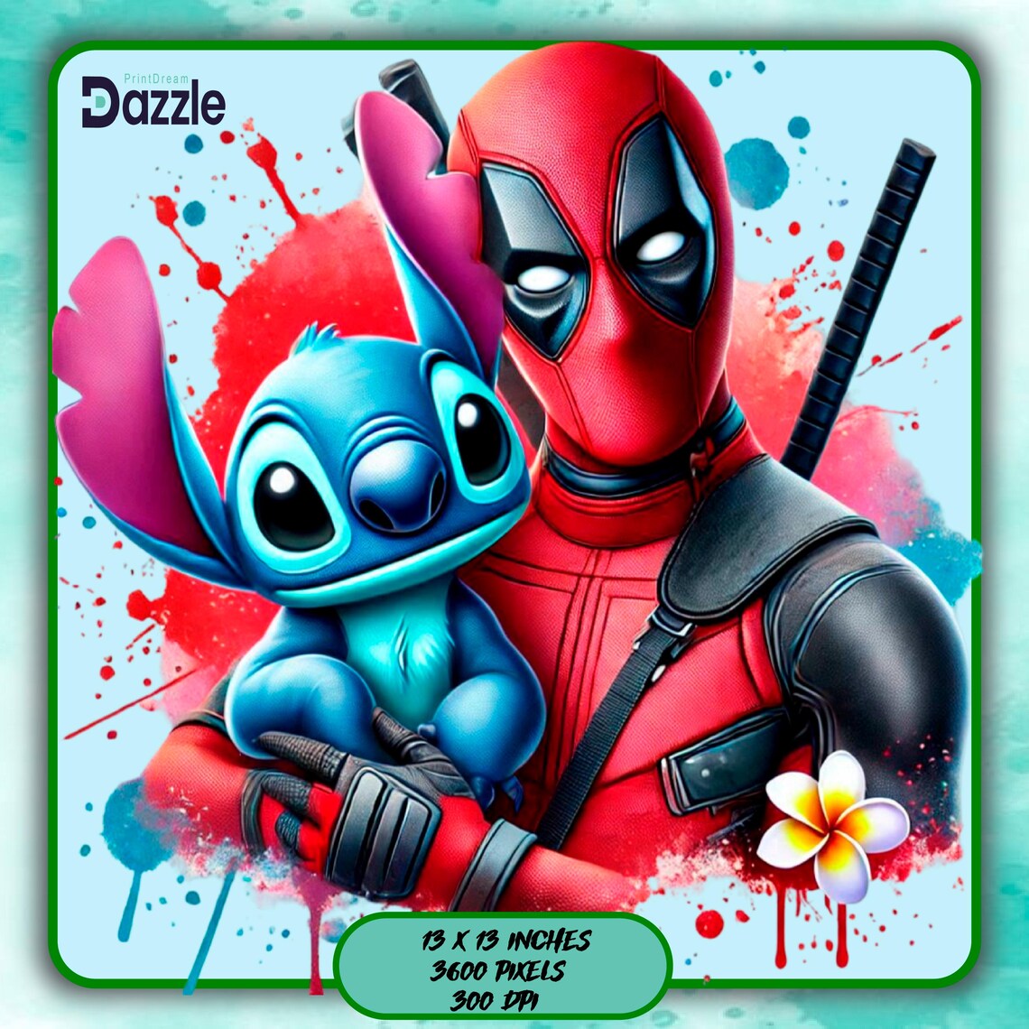 Deadpool and Stitch Watercolor Splash, Clipart Images, Graphics and ...
