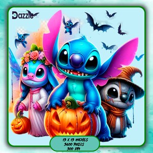 Stitch, Leroy, and Angel Halloween Watercolor Splash PNG, Clipart ...