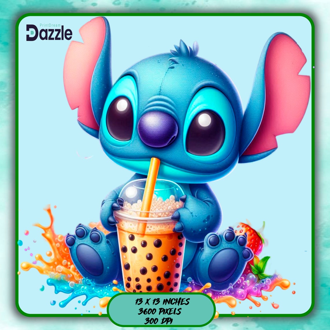Stitch Drinking Boba Watercolor Splash, Clipart Images, Graphics and ...