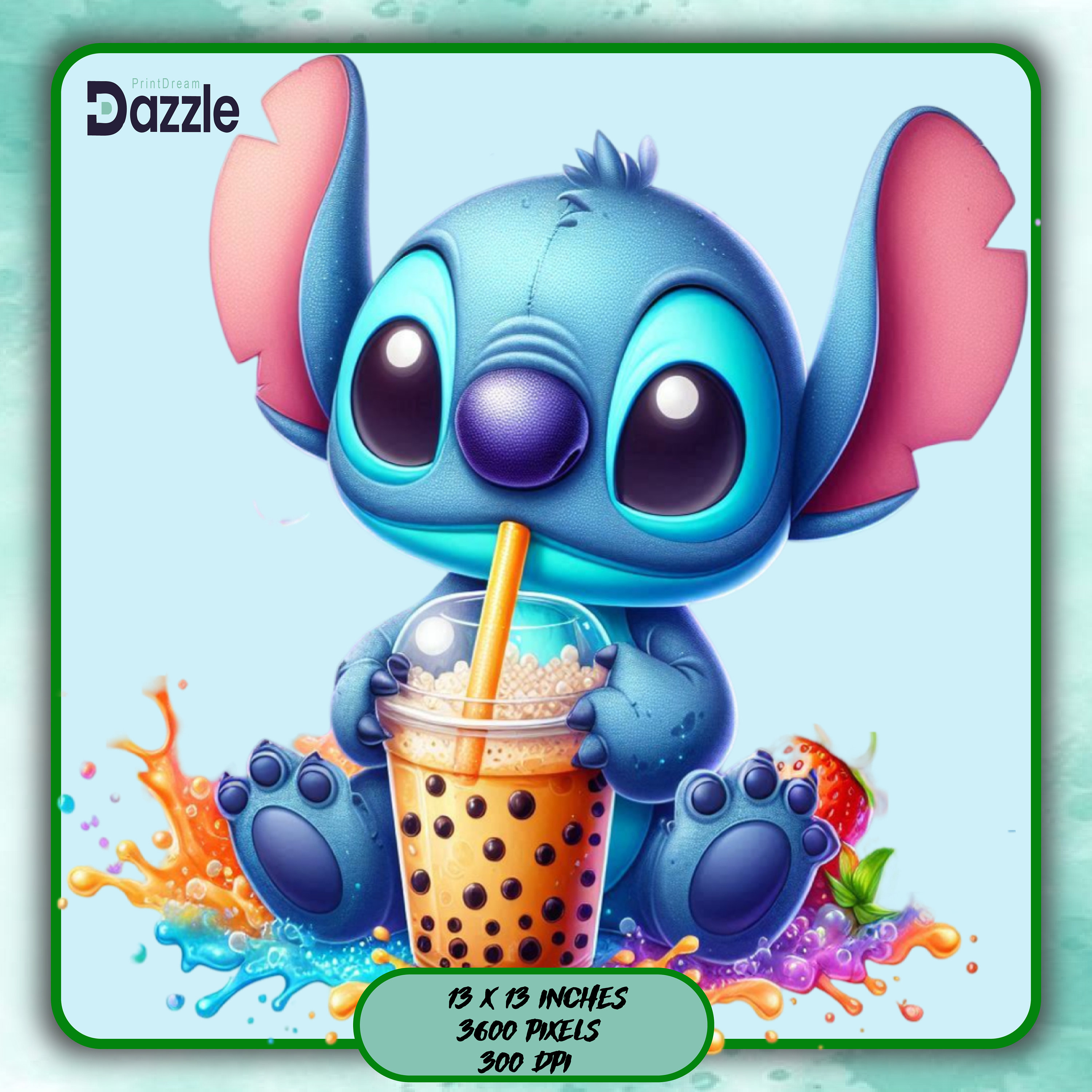 Stitch Drinking Boba Watercolor Splash, Clipart Images, Graphics and ...