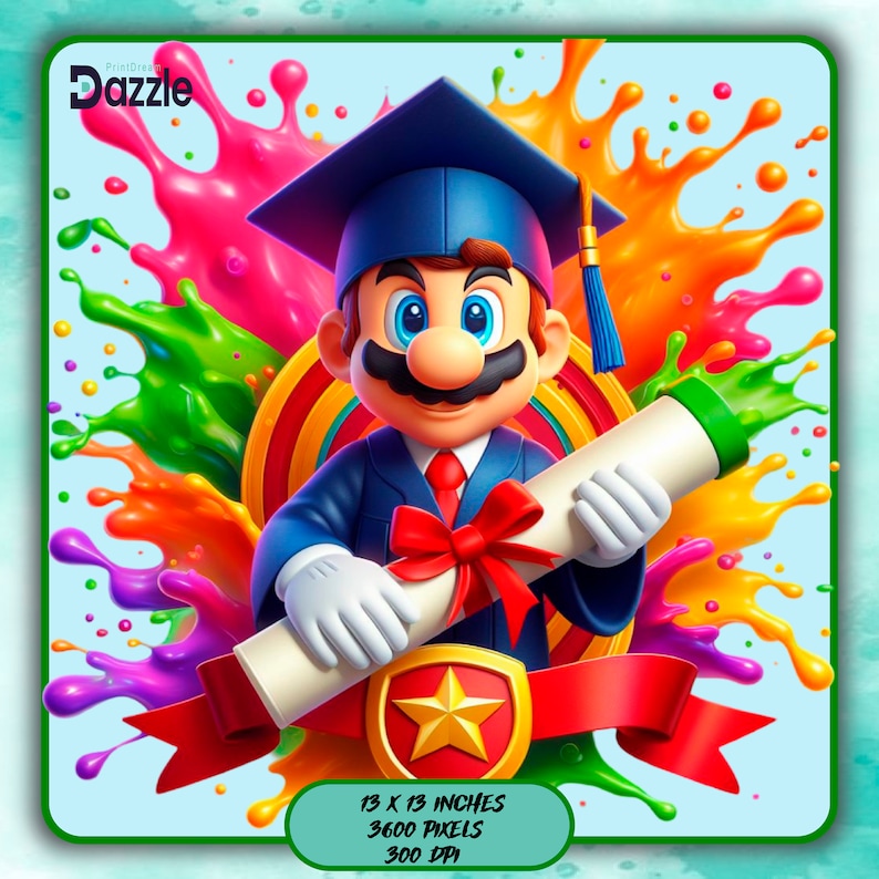 Mario Diploma Graduation Watercolor Splash, Clipart Images, Graphics ...