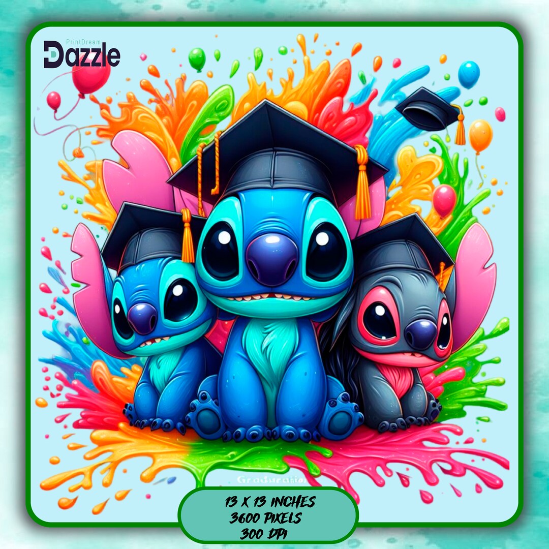 Stitch Graduation 2024 Clipart Image With Watercolor Splash Background ...