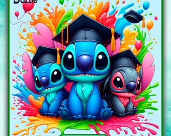 Stitch Graduation 2024 Clipart Image With Watercolor Splash Background ...