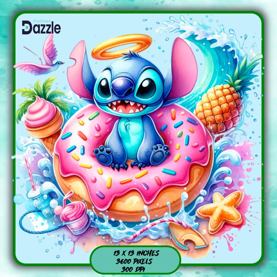 Stitch Summertime Donut Watercolor PNG, Clipart Images, Rainbow ...