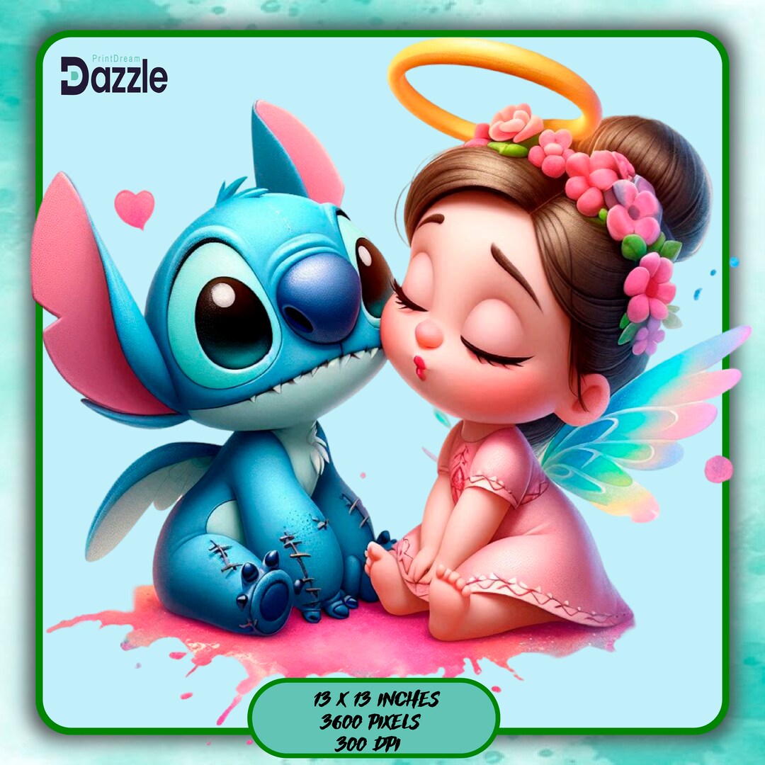 Stitch and Angel Heart Watercolor PNG, Clipart Images, Rainbow ...
