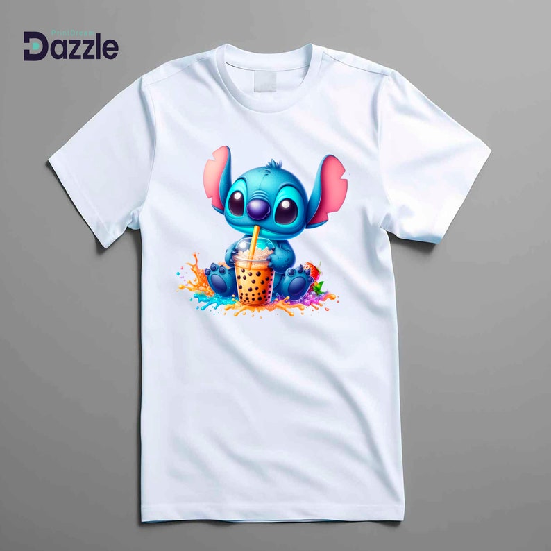 Stitch Drinking Boba Watercolor Splash, Clipart Images, Graphics and ...