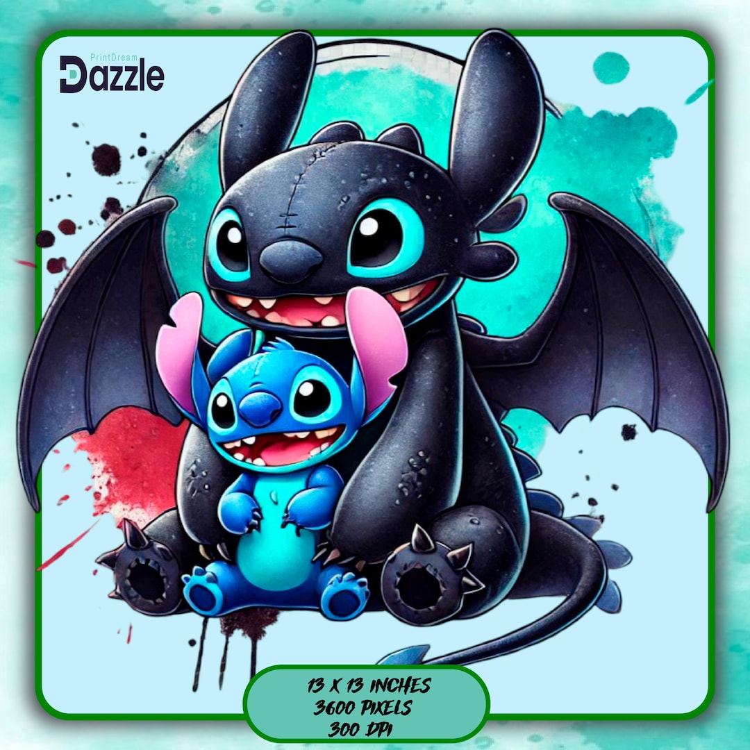 Toothless and Stitch Watercolor Splash, Clipart Images, Graphics and ...