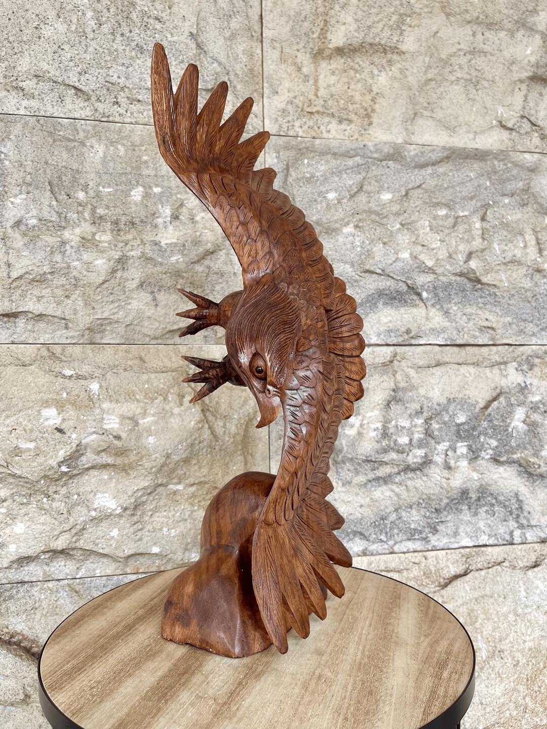 Wooden Flying Eagle Sculpture - Wooden Bird Decoration - Wooden Bird ...