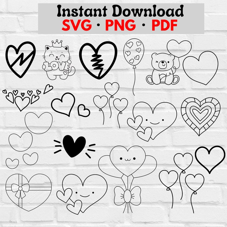 Heart Bundle SVG Heart Doodle Svg Heart Svg Cut Files for Cricut Heart ...