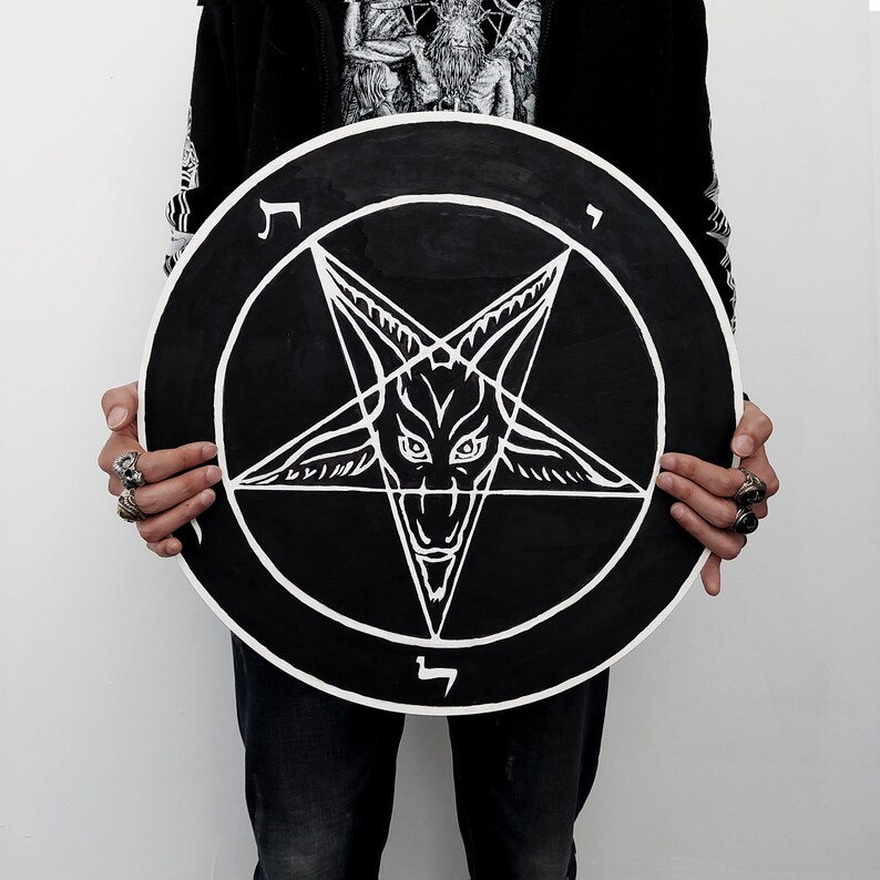 Satanic Altar Plaque 46CM Wood Painting Satanism Baphomet Pentagram (UK ...