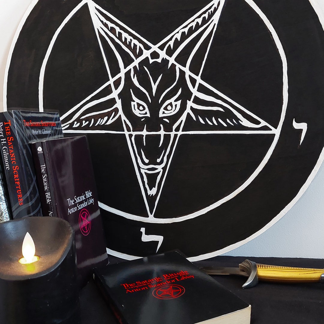 Satanic Altar Plaque 46CM Wood Painting Satanism Baphomet Pentagram - Etsy