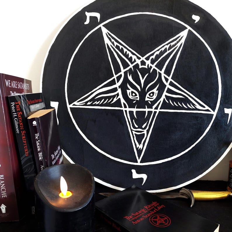 Satanic Altar Plaque 46CM Large Wood Painting Satanism Baphomet ...