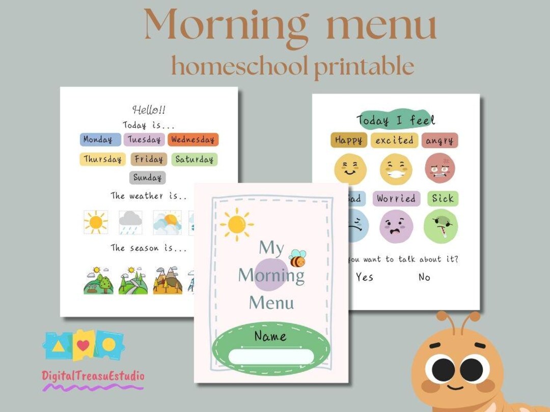 Morning Menu Activities for Kids | 20 Pages PDF | Homeschool Printable ...